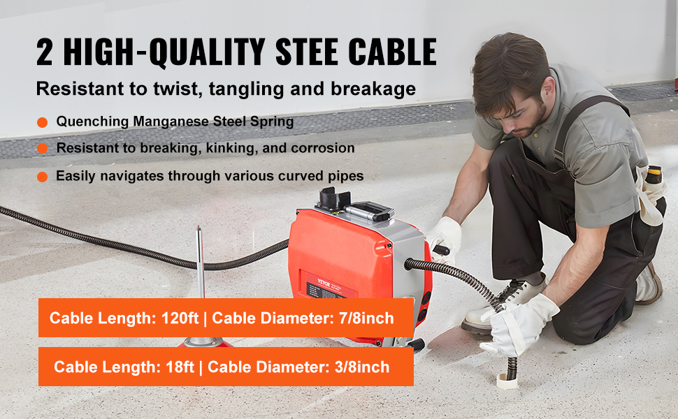 VEVOR Drain Cleaner Machine 120FT x 7/8" 420W Sewer Snake Auger Manual ...