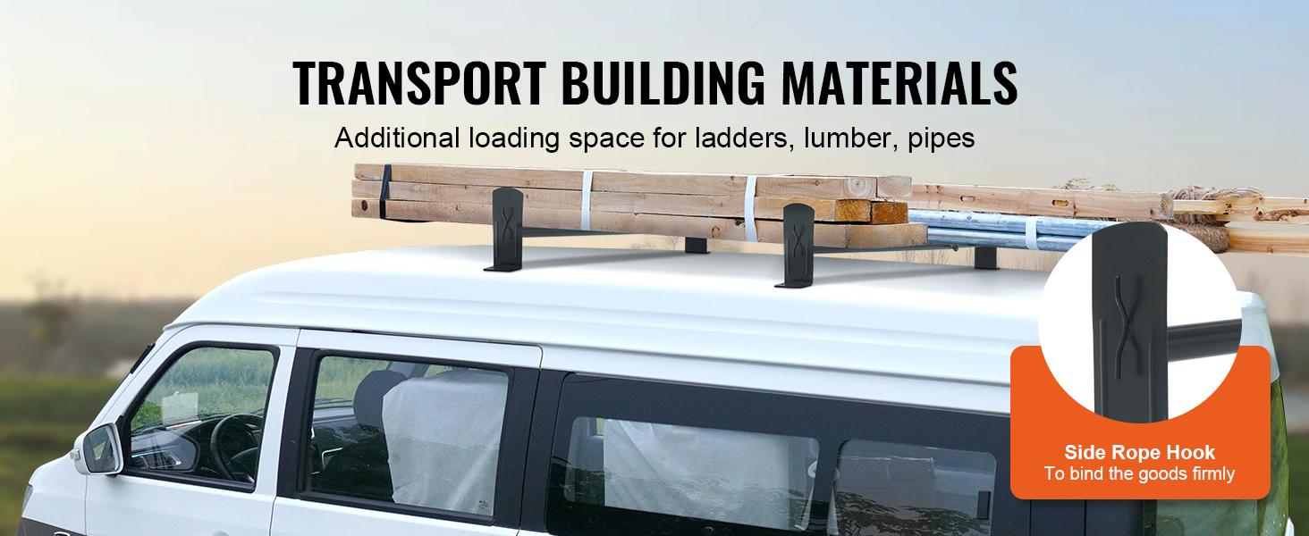 VEVOR Van Roof Ladder Rack, 2 Bars Alloy Steel Roof Racks, 500 LBS ...