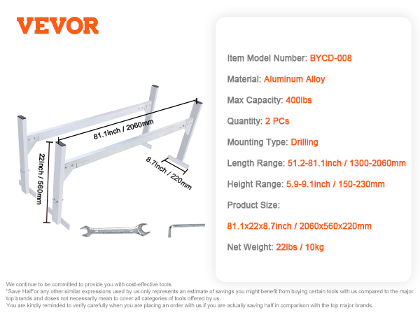 VEVOR Van Roof Ladder Rack, 2 Bars Aluminum Alloy Roof Ladder Racks ...