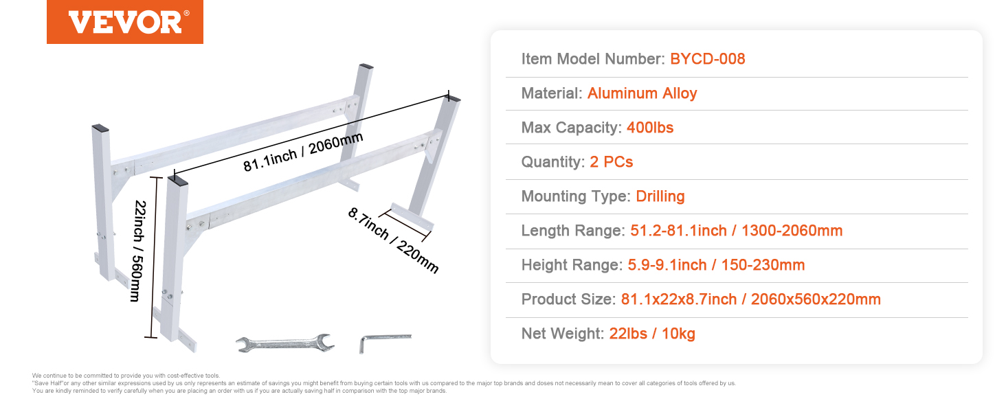 VEVOR Van Roof Ladder Rack, 2 Bars Aluminum Alloy Roof Ladder Racks ...