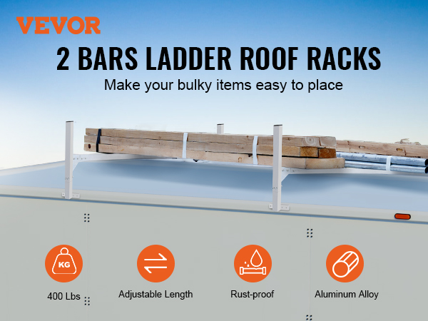 VEVOR Van Roof Ladder Rack, 2 Bars Aluminum Alloy Roof Ladder Racks ...