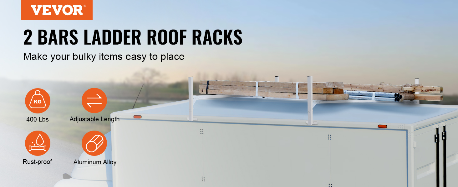 VEVOR Van Roof Ladder Rack, 2 Bars Aluminum Alloy Roof Ladder Racks ...