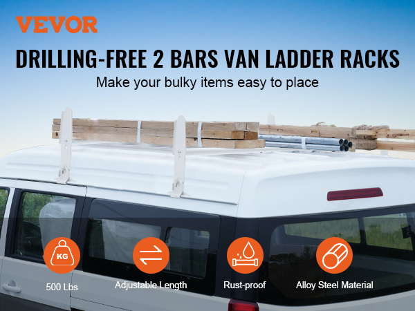 VEVOR Van Roof Ladder Rack, 2 Bar Alloy Steel Ladder Racks, Adjustable ...