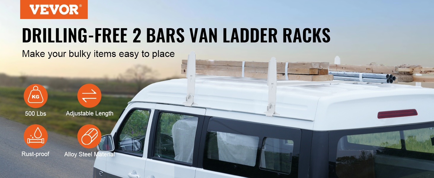 VEVOR Van Roof Ladder Rack, 2 Bar Alloy Steel Ladder Racks, Adjustable ...