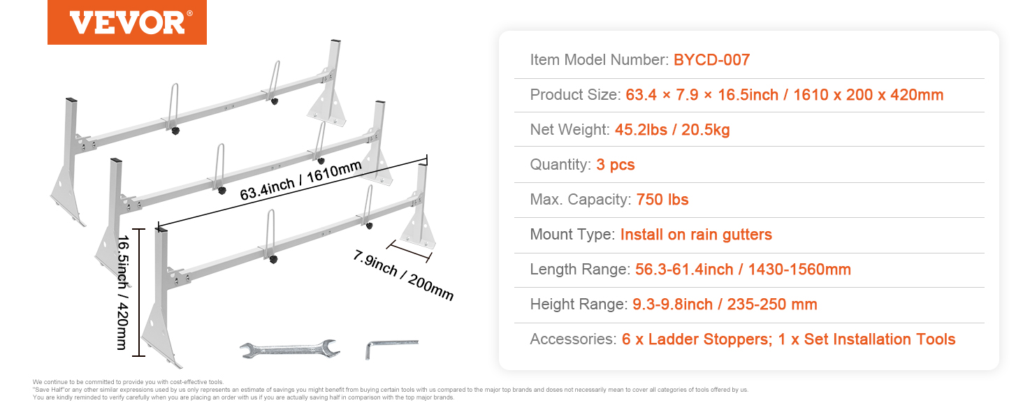 VEVOR Van Ladder Rack, 56.3-61.4" Adjustable Rain Gutter Van Roof Racks ...