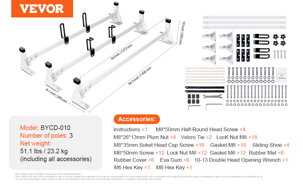 VEVOR Trailer Ladder Rack Van Roof Rack for Ford Transit 150, 250, 350 ...