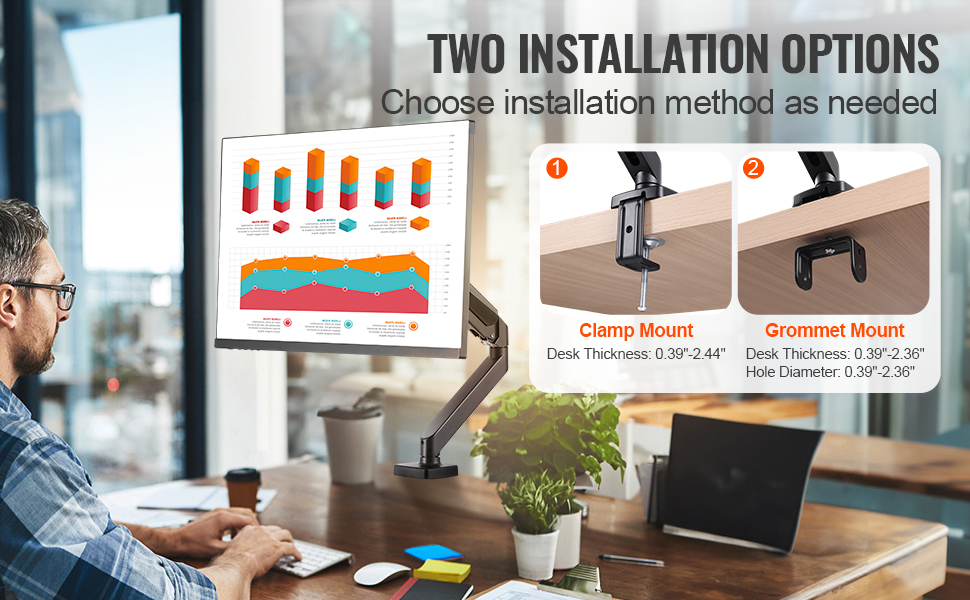 VEVOR Single Monitor Mount for 13"-32" Screens, Gas Spring Monitor Arm ...