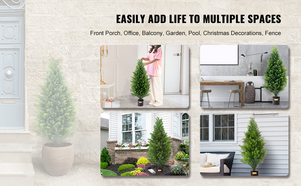 VEVOR 2 Pack 3' Artificial Cedar Topiary Tree Faux Plant UV Decor In ...