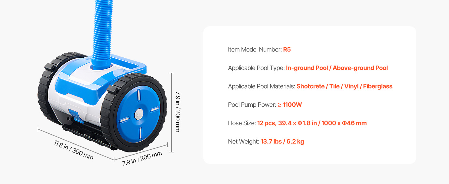 VEVOR Suction Pool Cleaner, Automatic Pool Vacuum Cleaner, Suction Side ...