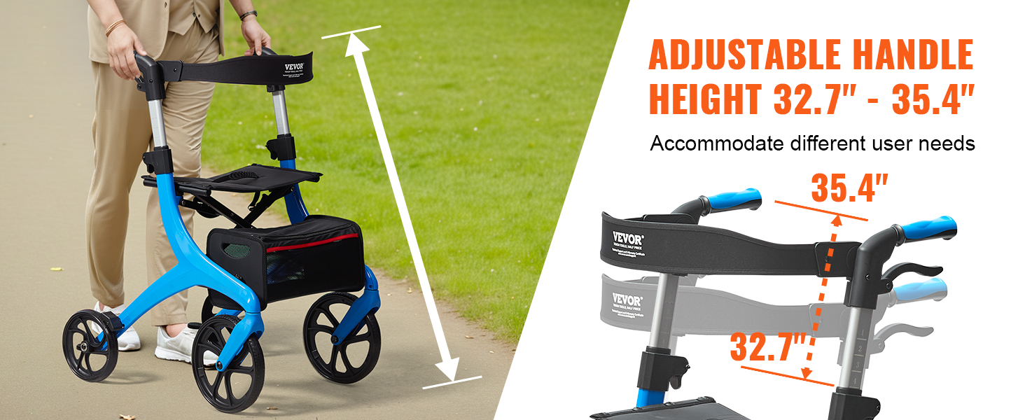 VEVOR Folding Rollator Walker for Seniors and Adults, Lightweight ...