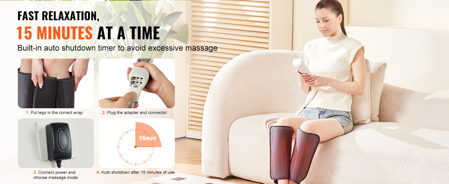 VEVOR Leg Massager with Heat, Air Compression Calf Massager with 3 ...