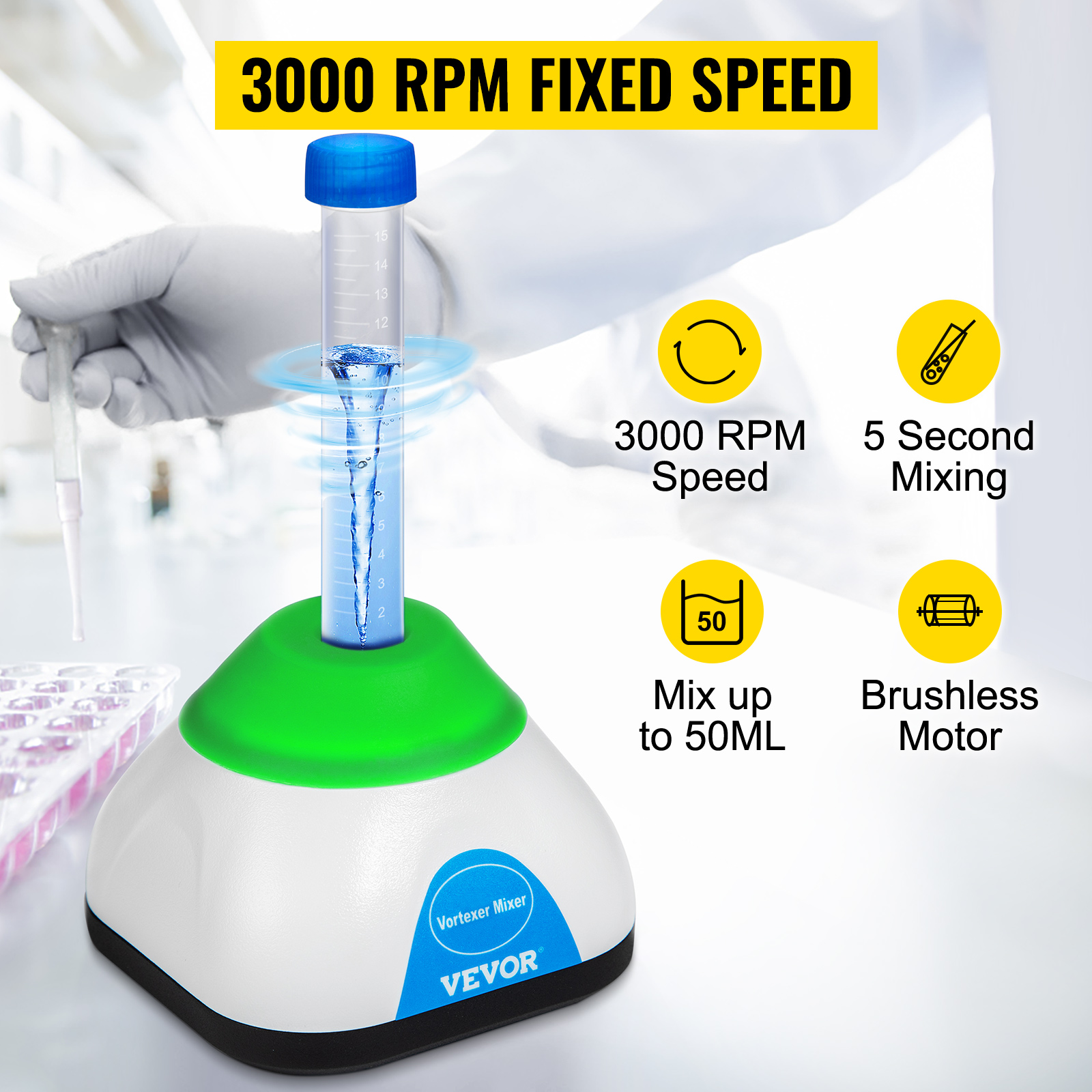 VEVOR Vortex Mixer, 3000RPM Mini Vortex Mixer Shaker, Touch Function ...