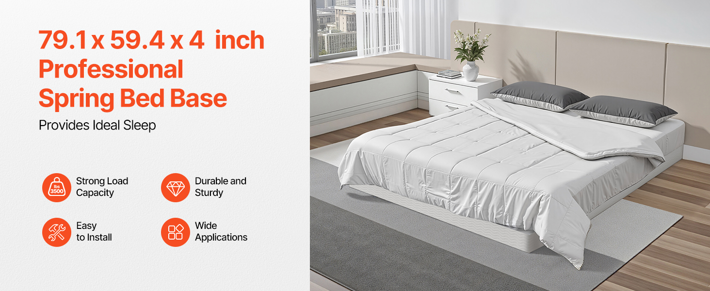 VEVOR Box Spring, Queen Size Bed Frame with Washable Fabric Cloth ...