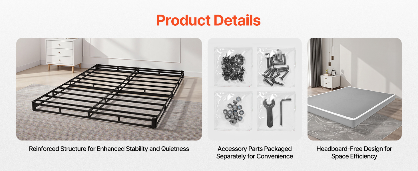 VEVOR Box Spring, Queen Size Bed Frame with Washable Fabric Cloth ...