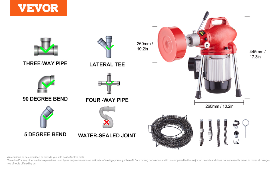 VEVOR Drain Cleaner Machine 120FT x 5/8In 370W Sectional Snake Auger ...
