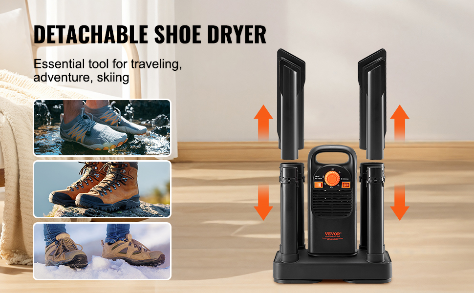 VEVOR Detachable 4-Tube Shoe Dryer with Timer and Quick Drying Black ...