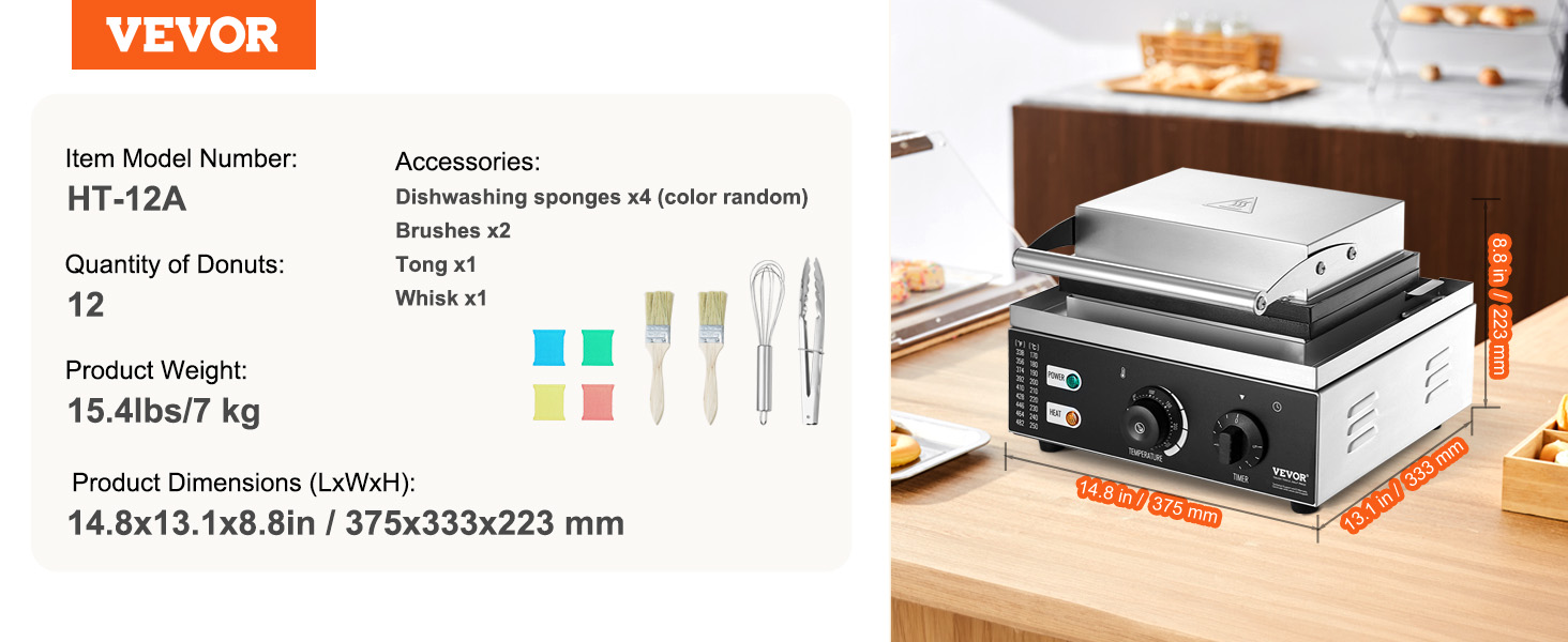 VEVOR Electric Donut Maker, 1550W Commercial Doughnut Machine with Non ...