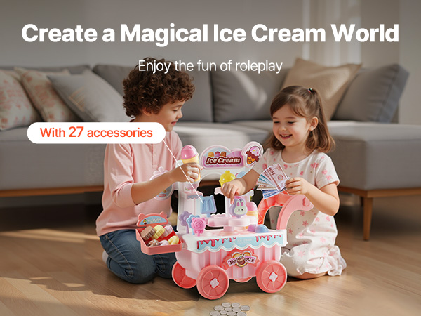 VEVOR Ice Cream Cart for Kids Pretend Play Ice Cream Shop for Kids Aged ...