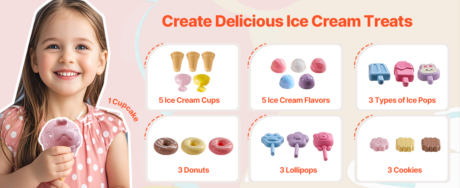 VEVOR Ice Cream Cart for Kids Pretend Play Ice Cream Shop for Kids Aged ...