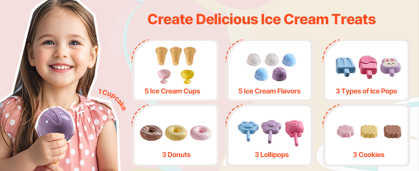VEVOR Ice Cream Cart for Kids Pretend Play Ice Cream Shop for Kids Aged ...