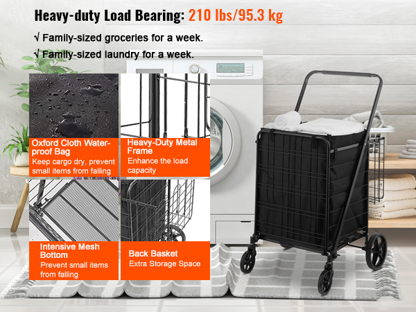 VEVOR Folding Shopping Cart Rolling Grocery Cart with Double Baskets ...