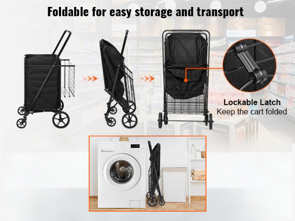 VEVOR Folding Shopping Cart Rolling Grocery Cart with Double Baskets ...