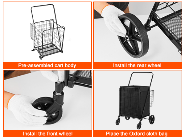 VEVOR Folding Shopping Cart with Removable Waterproof Liner, 330LBS ...