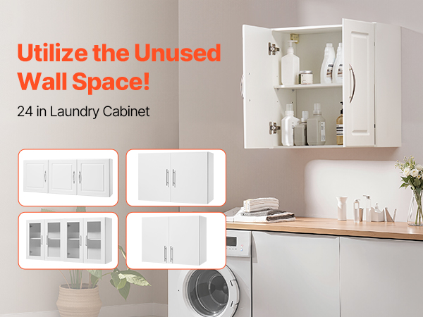 VEVOR Laundry Room Wall Cabinet, 2-Tier Wall Mounted Hanging Cabinet ...