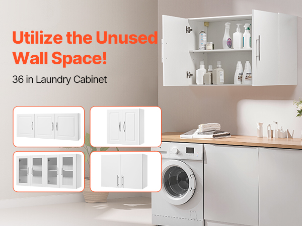 VEVOR Laundry Room Wall Cabinet, 2-Tier Wall Mounted Hanging Cabinet ...