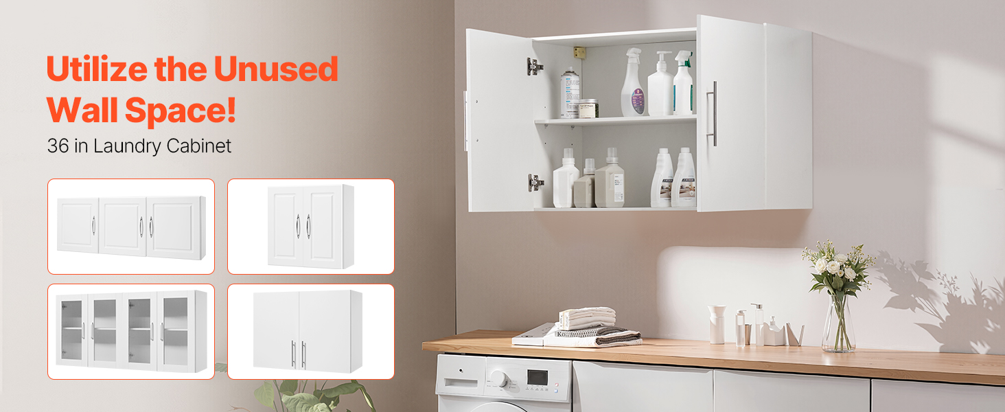 VEVOR Laundry Room Wall Cabinet, 2-Tier Wall Mounted Hanging Cabinet ...