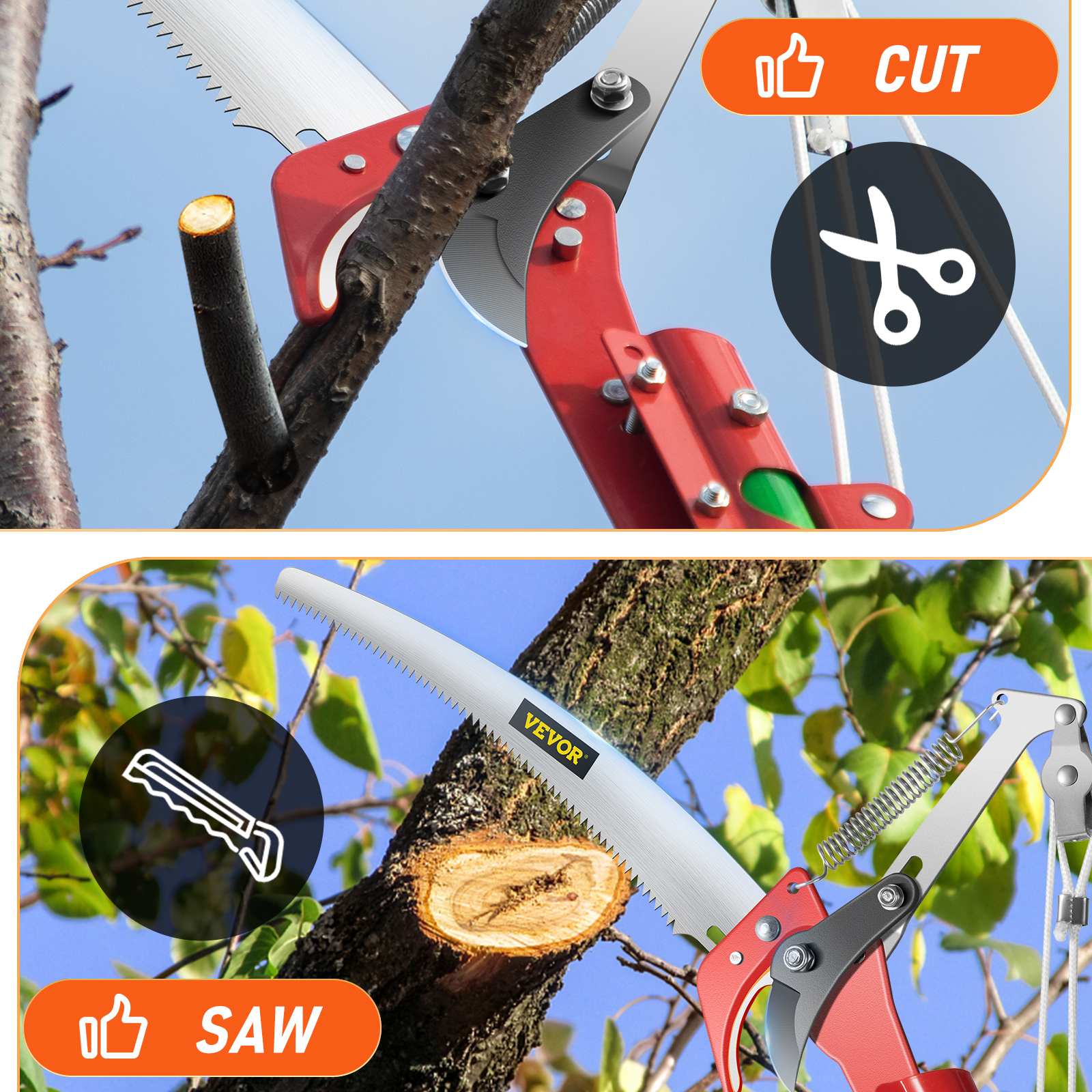 VEVOR Pole Saws For Tree Trimming, 26 Foot Pruning Saws, Alloy Steel ...