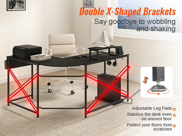 VEVOR L Shaped Computer Desk, 59'' Corner Desk with Storage Bag ...