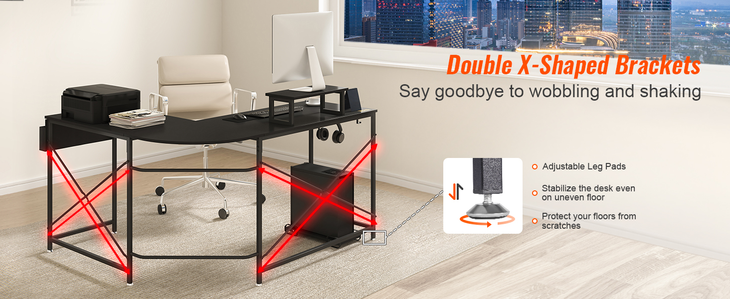 VEVOR L Shaped Computer Desk, 59'' Corner Desk with Storage Bag ...