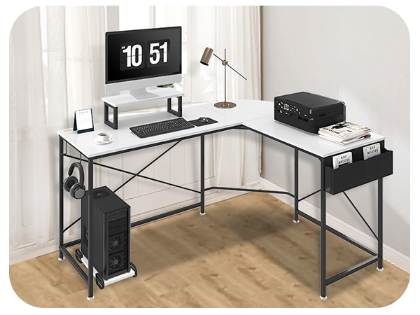 VEVOR L Shaped Computer Desk, 59'' Corner Desk with Storage Bag ...