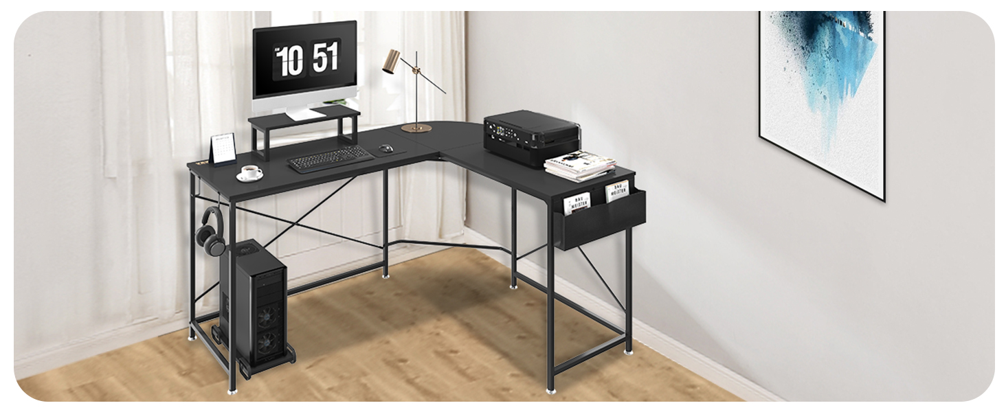 VEVOR L Shaped Computer Desk, 59'' Corner Desk with Storage Bag ...
