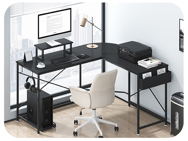 VEVOR L Shaped Computer Desk, 59'' Corner Desk with Storage Bag ...