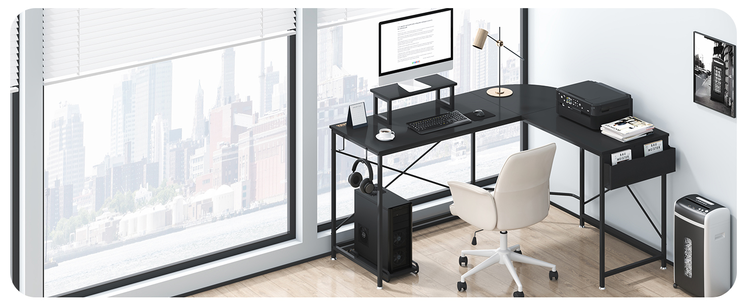 VEVOR L Shaped Computer Desk, 59'' Corner Desk with Storage Bag ...