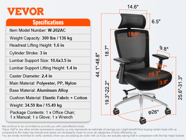 VEVOR Ergonomic Office Chair with Slide Seat, Desk Chair with Mesh Seat ...