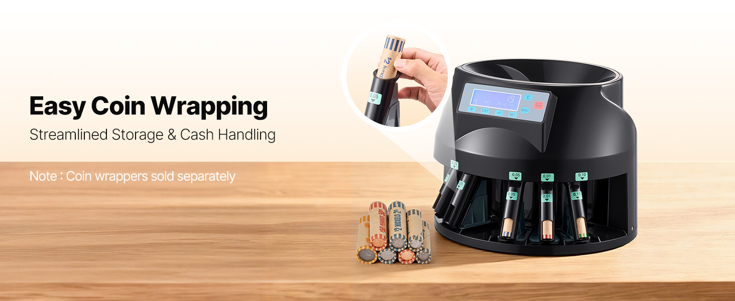 VEVOR USD Coin Sorter Coin Counter Wrapper and Roller 300 Coins/min LCD ...