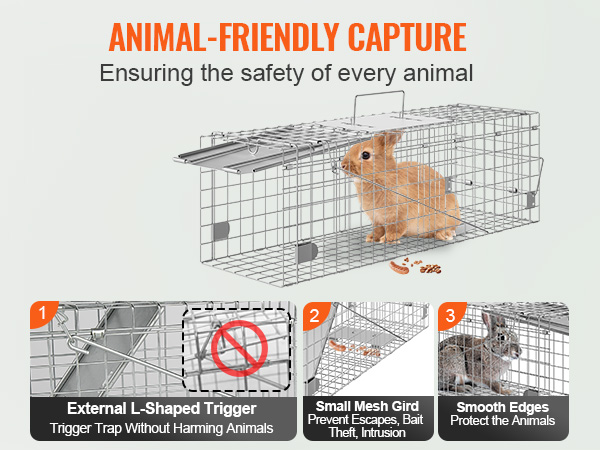 VEVOR Live Animal Cage Trap, 24" x 8" x 8" Humane Cat Trap Galvanized ...