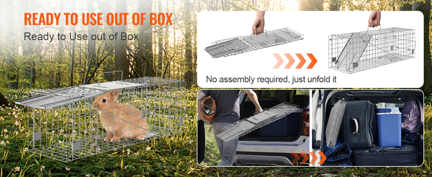 VEVOR Live Animal Cage Trap, 24" x 8" x 8" Humane Cat Trap Galvanized ...