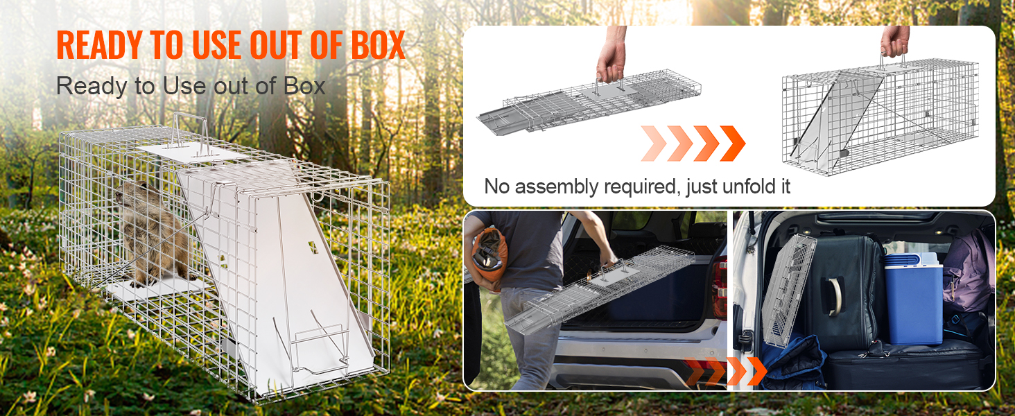 VEVOR Live Animal Cage Trap, 31" x 10" x 12" Humane Cat Trap Galvanized ...