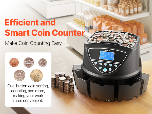 VEVOR Upgraded Coin Counter & Sorter, Coin Sorter and Wrapper Machine with Intuitive Display ...