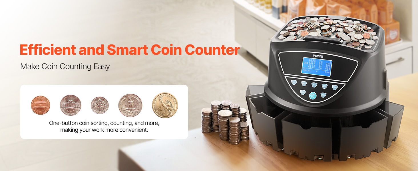 VEVOR Upgraded Coin Counter & Sorter, Coin Sorter and Wrapper Machine with Intuitive Display ...