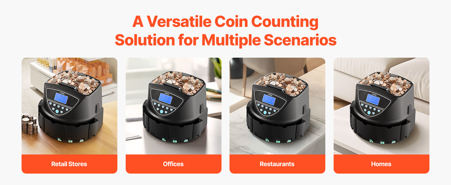 VEVOR Upgraded Coin Counter & Sorter, Coin Sorter and Wrapper Machine with Intuitive Display ...