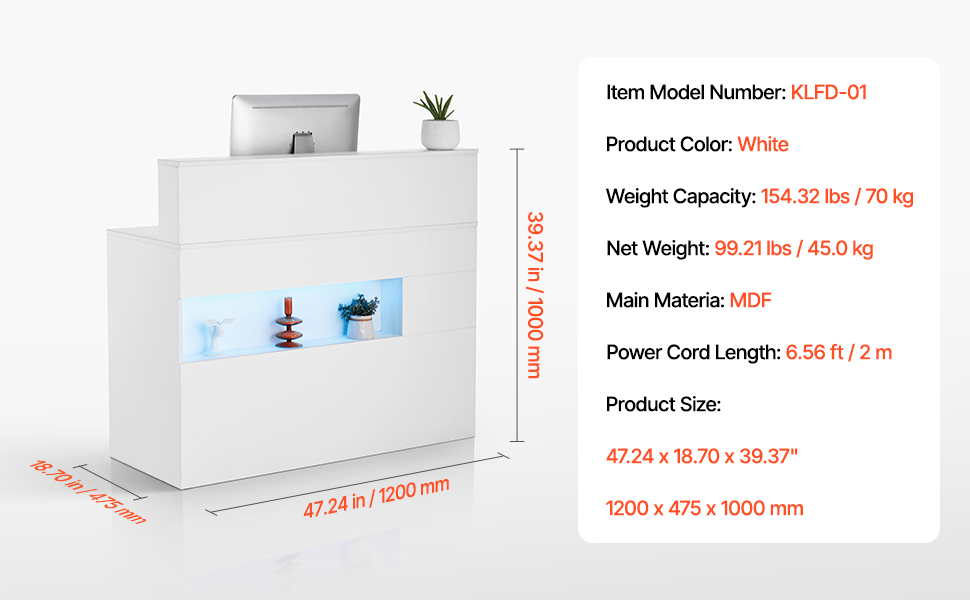 VEVOR Reception Desk, 47 Inch Rectangular Front Counter Table, Office ...