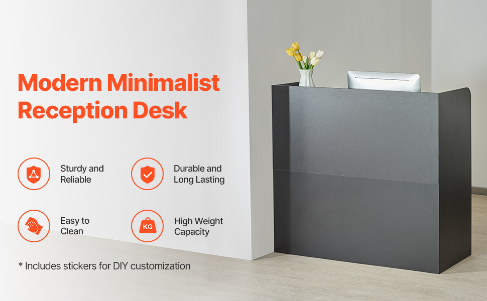 VEVOR Reception Desk Rectangular Front Counter Table 47.24 in Black ...