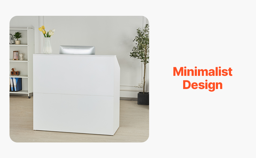 VEVOR Reception Desk Rectangular Front Counter Table 118 cm White ...