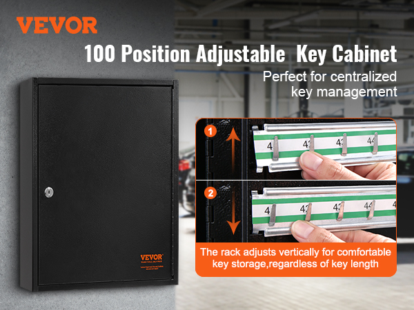 VEVOR 100-Key Cabinet, Key Lock Box with Adjustable Racks, Security Key ...