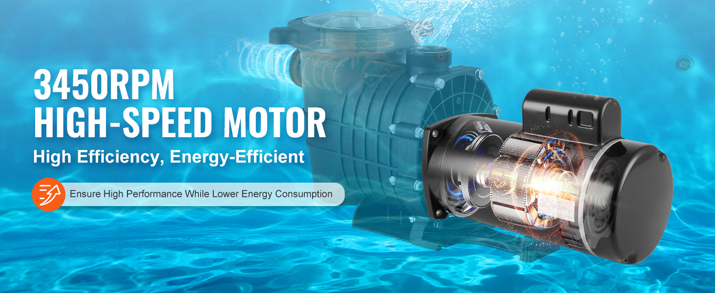 VEVOR 1.5HP Pool Pump Motor 115/230V 12.8/6.4A 56Y 3450RPM 90μF/250V ...